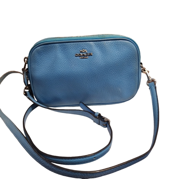 Coach | Bags | Coach Cornflower Blue Sadie Pebble Leather Double Zip ...